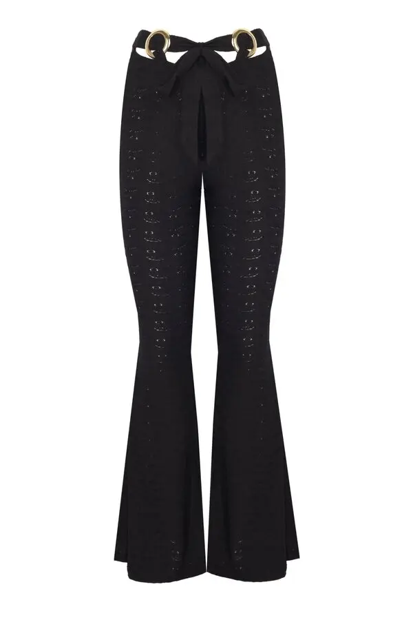NO'DESIGN Empress Flared Pants With Gold-plated Ring Belt