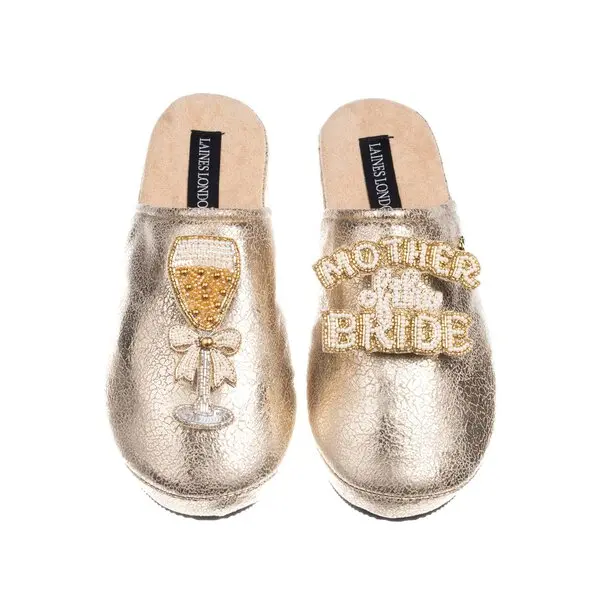 LAINES LONDON Softie Slippers With Brooches - Gold