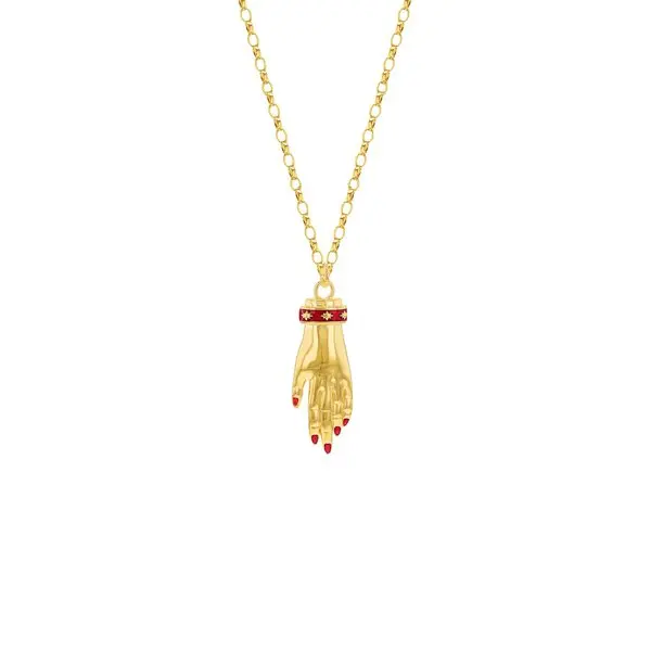 TRUE ROCKS Vintage Hand Pendant - Gold/red