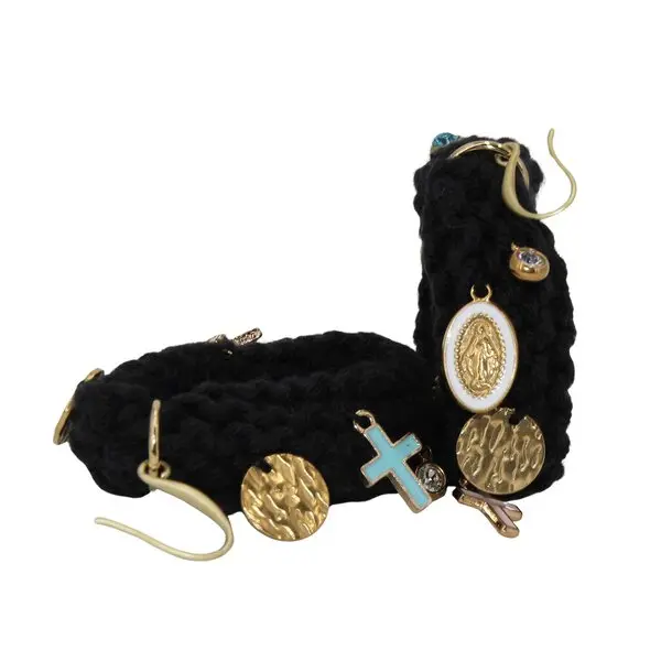 HILO DE MAR Hand-knitted Drop Earrings With Charms - Black