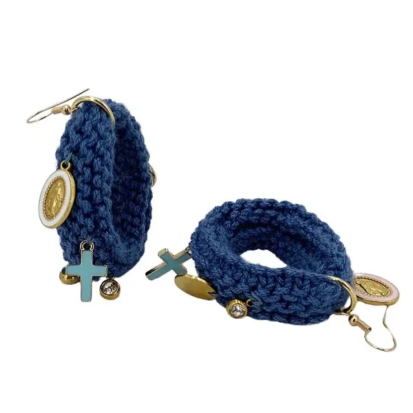 HILO DE MAR Hand-knitted Drop Earrings With Charms - Blue