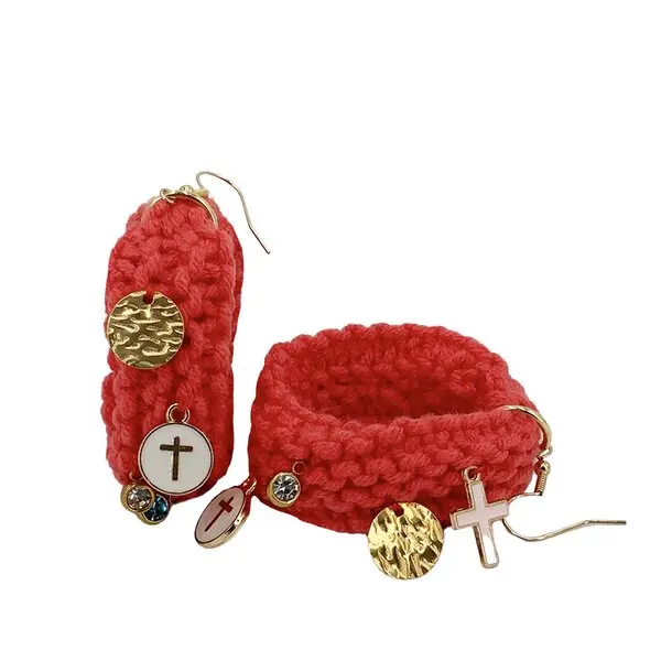 HILO DE MAR Hand-knitted Drop Earrings With Charms - Orange