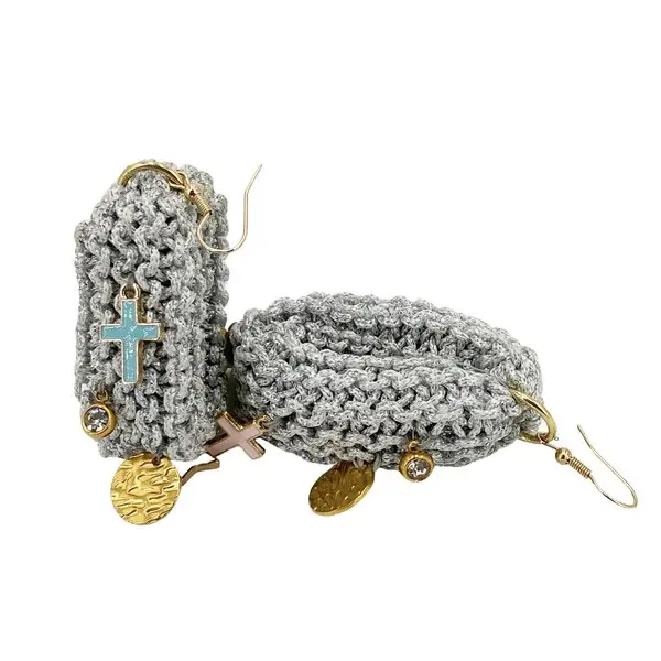 HILO DE MAR Hand-knitted Drop Earrings With Charms - Silver