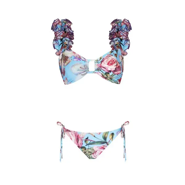 NUR KARAATA Lily Blu Short Waist Bikini Set - Blue