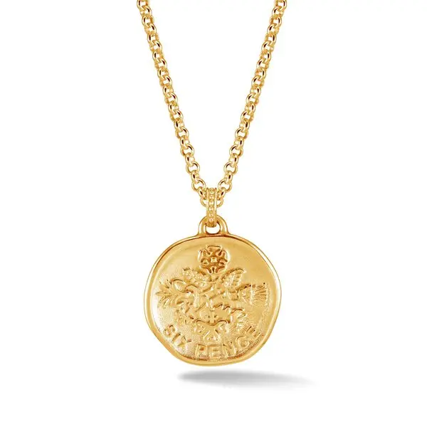 DOWER & HALL Lucky Sixpence Talisman Necklace In Vermeil - Gold