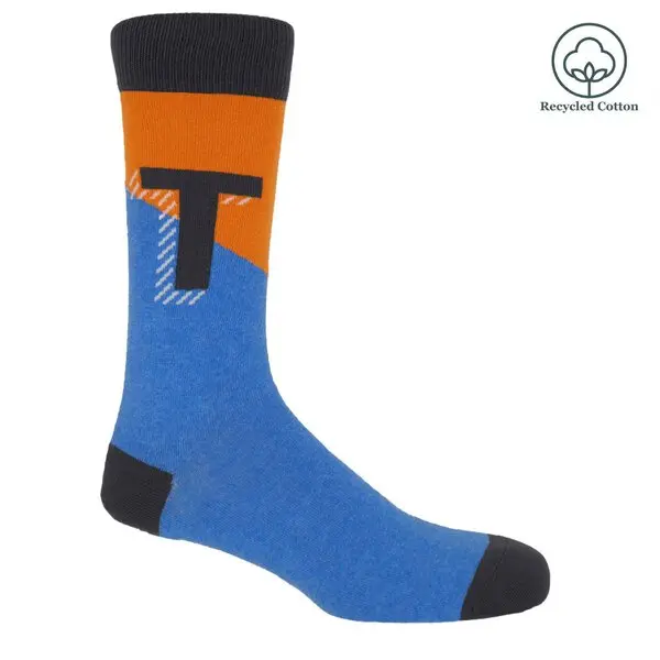 PEPER HAROW - MADE IN ENGLAND Alphabet T Crew Socks - Blue