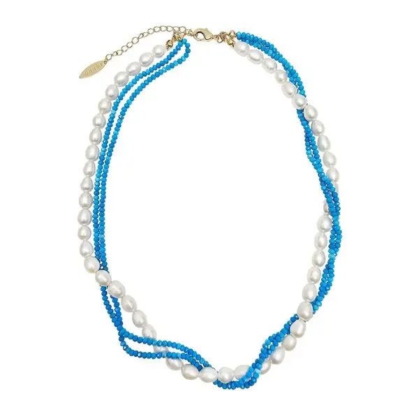 FARRA Freshwater Pearls With Turquoise Twisted Necklace - White