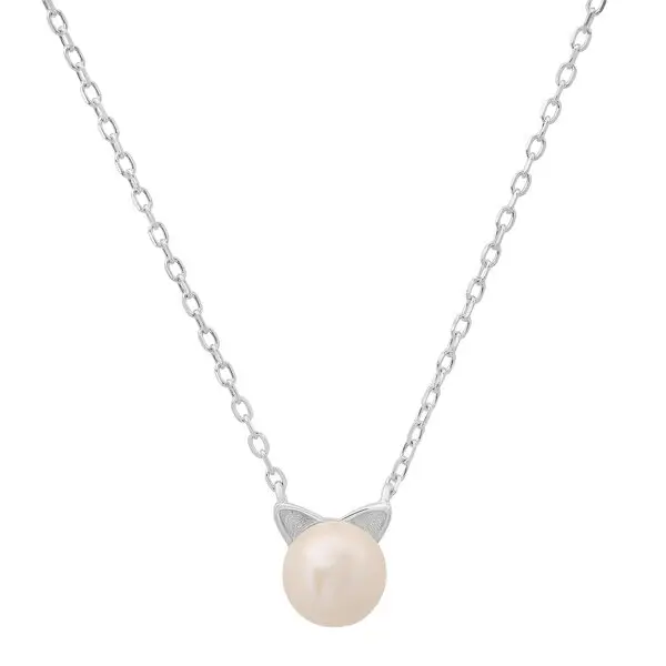 KYLIE HARPER Sterling Kitty Cat Pearl Pendant Necklace - Silver