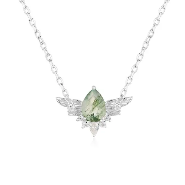 AZURA JEWELRY NEW YORK Moss Agate White Gold Vermeil Necklace - Silver