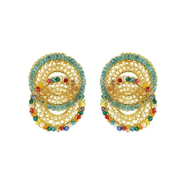 LAVISH BY TRICIA MILANEZE Minerva Duo Hand-crocheted Earrings - Gold/blue