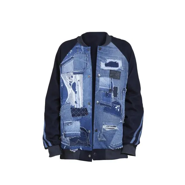STORY WEAR Knit-like Denim Baseball Jacket