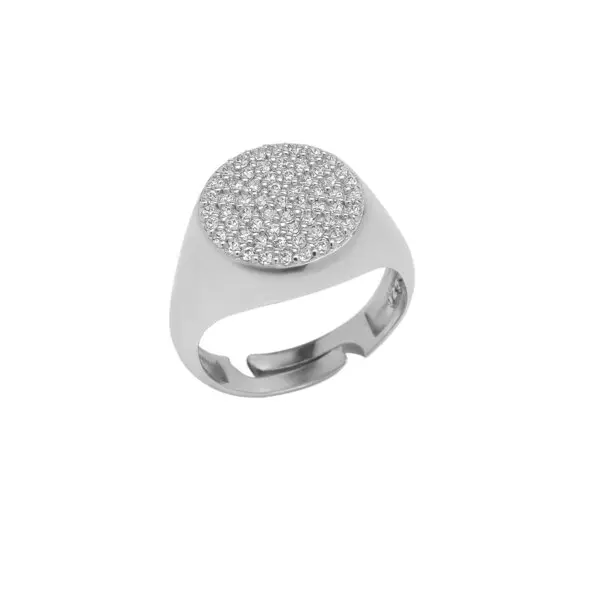 SPERO LONDON Sterling Round Pave Signet Ring - Silver