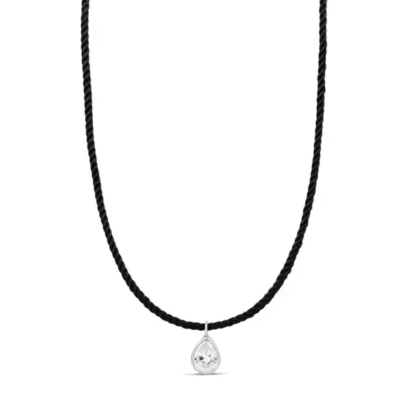 SHYMI Cord Necklace With Zirconia Pear Pendant - Silver