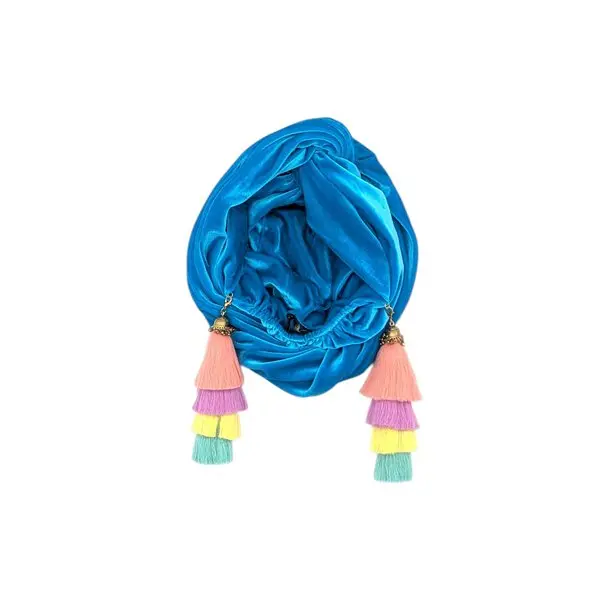 JULIA CLANCEY Velour Turban With Tassels - Blue