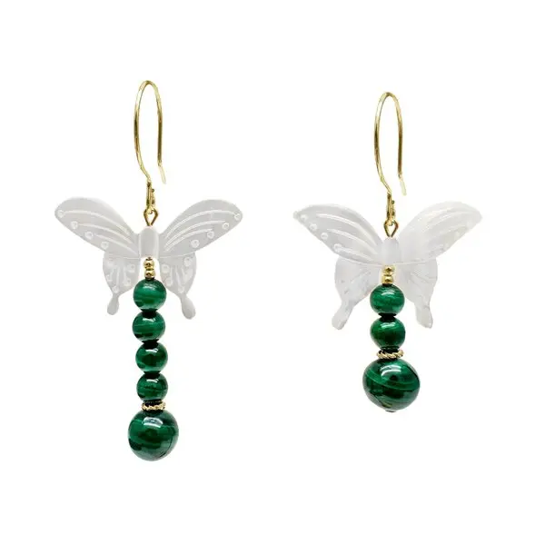FARRA Butterfly Shell And Malachite Statement Earrings - Green