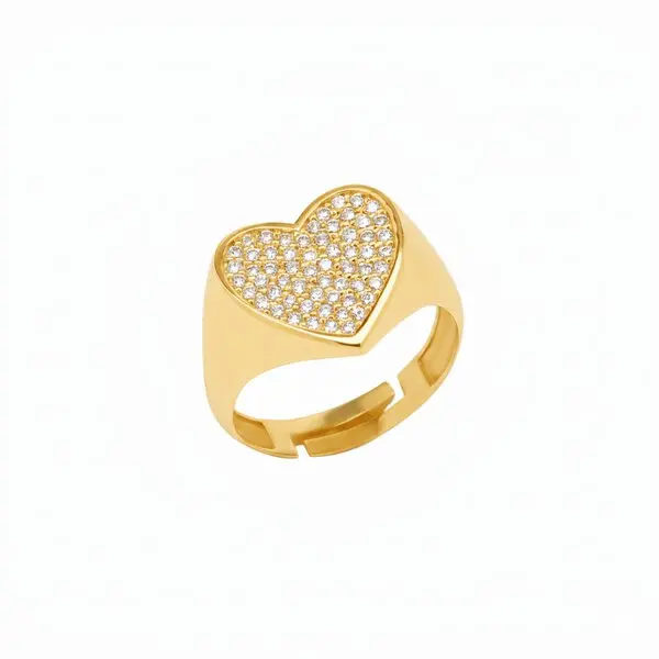 SPERO LONDON Sterling Silver Pave Heart Signet Ring - Gold