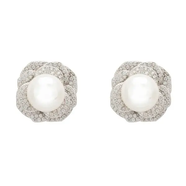 LATELITA Pearl And Zirconia Stud Earrings - Silver/white