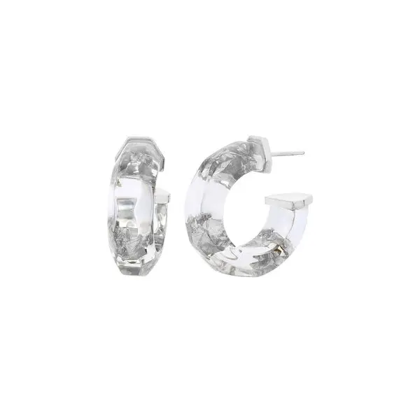 GOLD & HONEY Leaf Faceted Huggie Hoop Earrings - Silver
