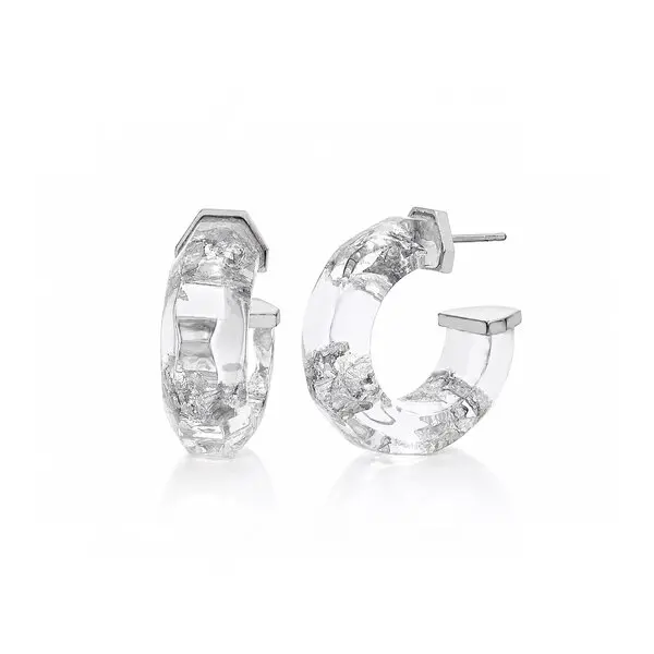 GOLD & HONEY Leaf Faceted Huggie Hoop Earrings - Silver
