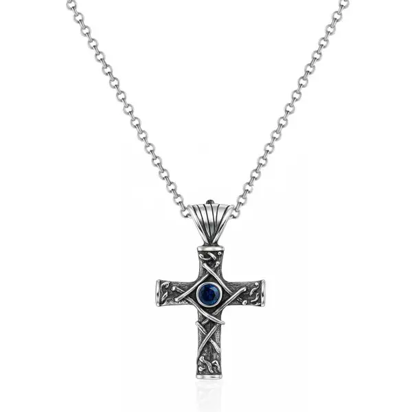 UNALOE Harmony Cross Necklace With Sapphire In Sterling Silver - Silver/blue