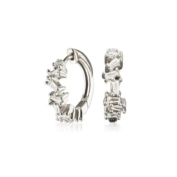 LILY & ROO Small Jagged Diamond Style Huggie Hoop Earrings - Silver