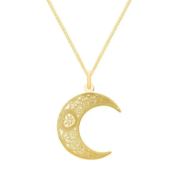 CARTERGORE Small Mandala Moon Pendant Necklace - Gold