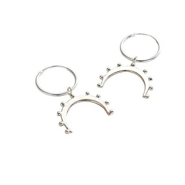 POSH TOTTY DESIGNS Sterling Crown Horn Charm Hoop Earrings - Silver
