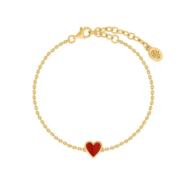 KARMA AND LUCK Carnelian Heart Charm Bracelet - Gold/red
