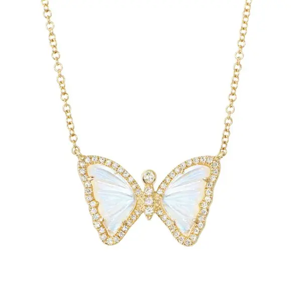 KAMARIA Mini Moonstone And Diamond Butterfly Pendant Necklace - White