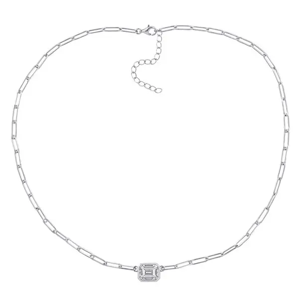 DIAMONBLISS Emerald-cut Zirconia Paperclip Chain Necklace - White