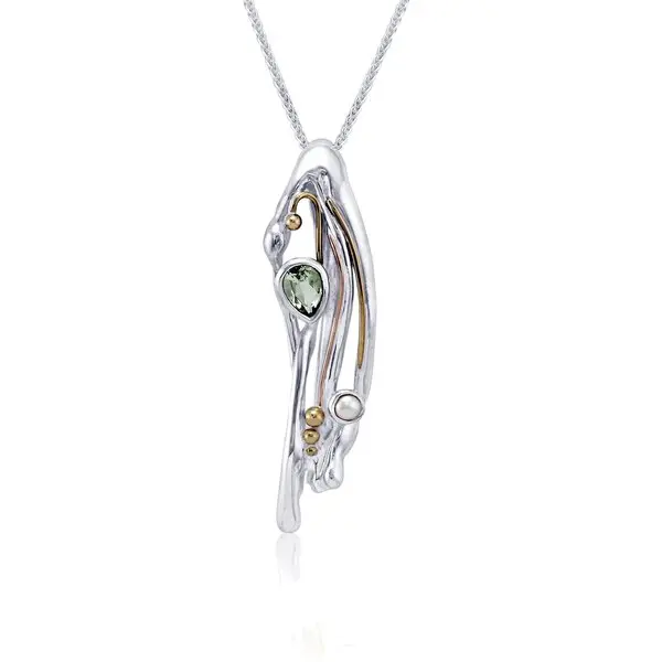 ISLA SILVER Sterling Silver Pendant With Green Amethyst And Pearl - Green/silver