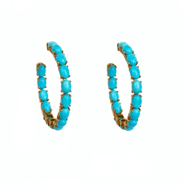 Bounkit Margaret Turquoise Hoop Earrings - Blue/gold