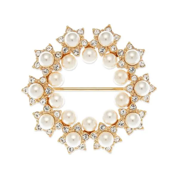 GROSSÉ Gold Plated Brooch With Pearl And Crystal - Gold/white