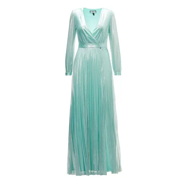 NISSA Metallic Pleated Maxi Dress