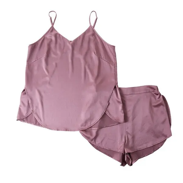 SOFT STROKES SILK Pure Mulberry Silk Camisole Top And Shorts Set - Purple
