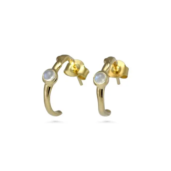 ISLA SILVER Rainbow Moonstone Huggie Hoop Earrings - Gold