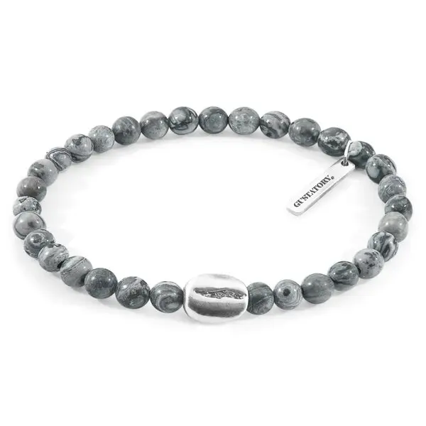 ANCHOR & CREW Jasper Silver & Stone Bracelet - Grey
