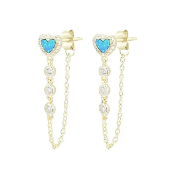 KAMARIA Heart Chain Stud Earrings - Blue