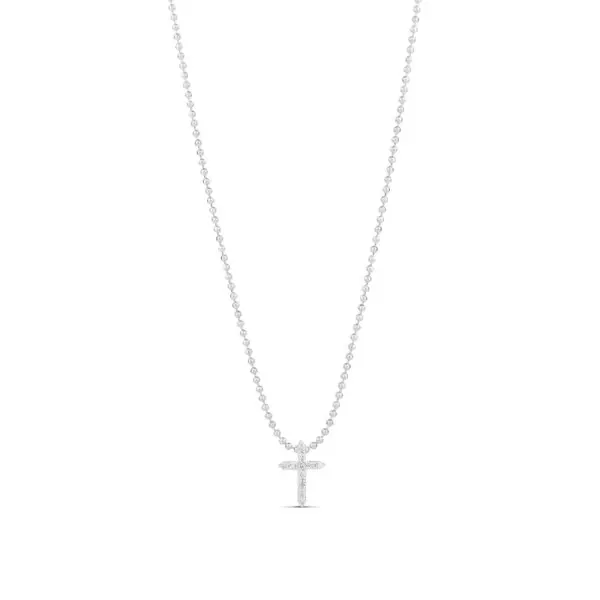 SHYMI Mini Pave Cross Ball Chain Necklace - Silver