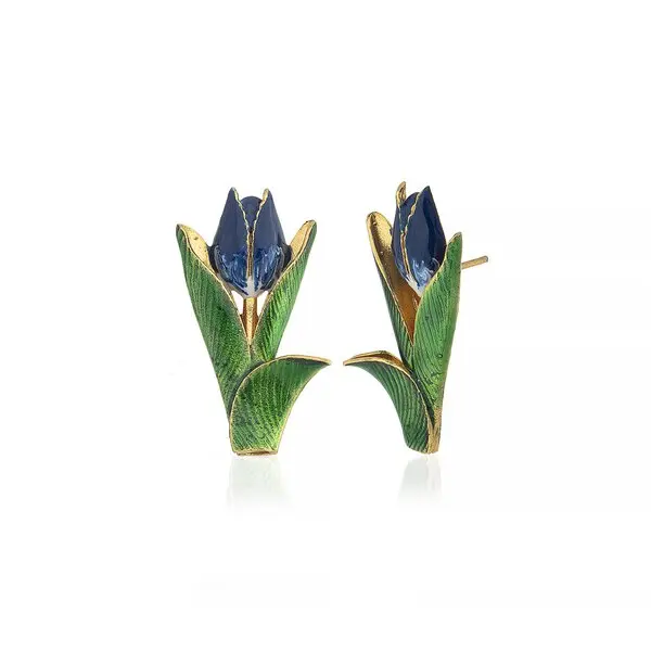 MILOU JEWELRY Tulip Flower Stud Earrings - Blue