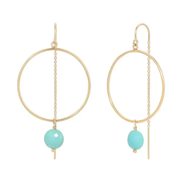 HEATHER HAWKINS Coin Gemstone Hoop Threader Earrings - Blue