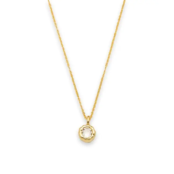 CLASSICHARMS Skyler Gold Molten Mini Solitaire Cz Pendant Necklace - Gold/white