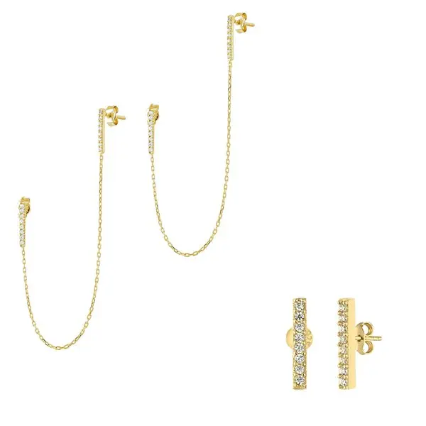 SPERO LONDON Chained Bar Chain & Bar Earring Set - Gold