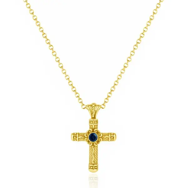 UNALOE Gold Vermeil Sapphire Cross Pendant Necklace - Gold/blue