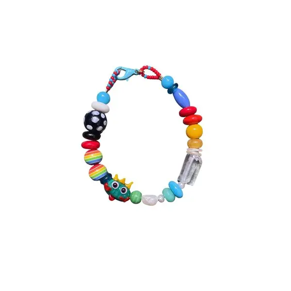 DESERT LOBBY Handmade Beaded Bracelet With Frog Charm - Red/green