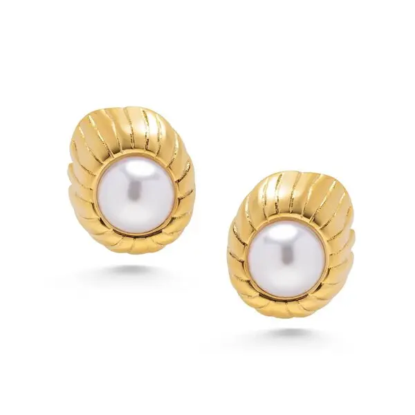 NIALAYA JEWELRY Vintage Pearl Earrings - Gold/white