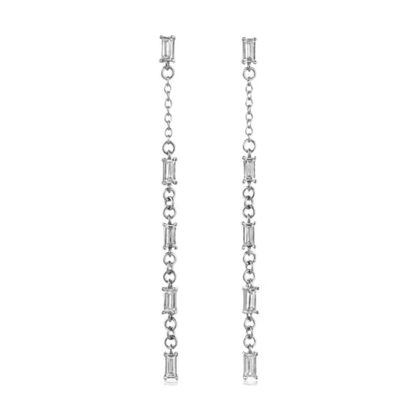 ESTERAH Dangle Baguette Cubic Zirconia Earrings - Silver