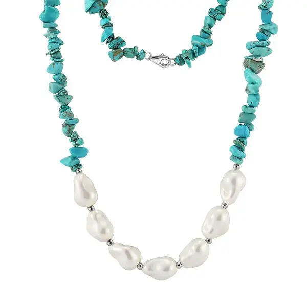 SHADED THE LABEL Oceana Turquoise And Pearl Beaded Necklace - Blue/silver
