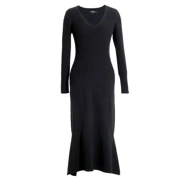 SMART AND JOY Slim V-neck Sweater Midi Dress
