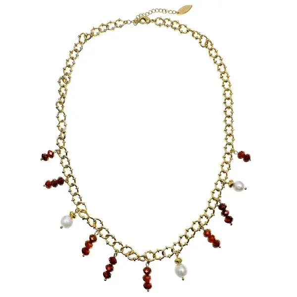 FARRA Garnet Charm Statement Necklace - Orange